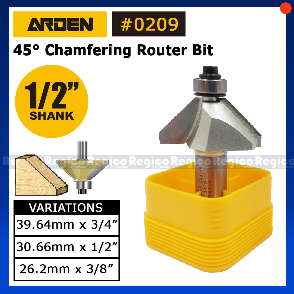 ARDEN #0209 1/2 Shank 45 degree Chamfer Chamfering Router Bit ...