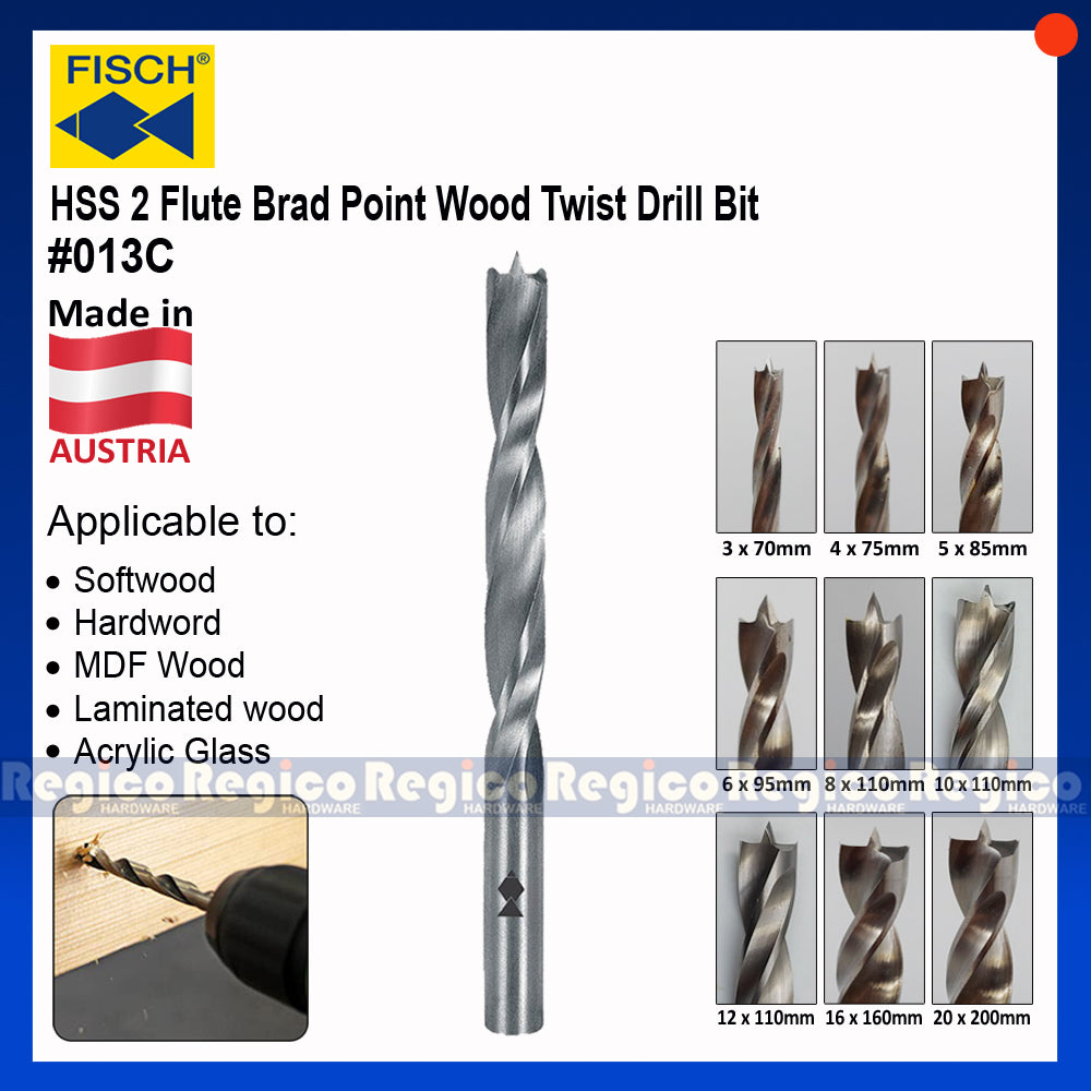 Fisch Tools HSS Brad Point Twist Wood Drill Bit 3mm 4mm 5mm 6mm 8mm 10 ...