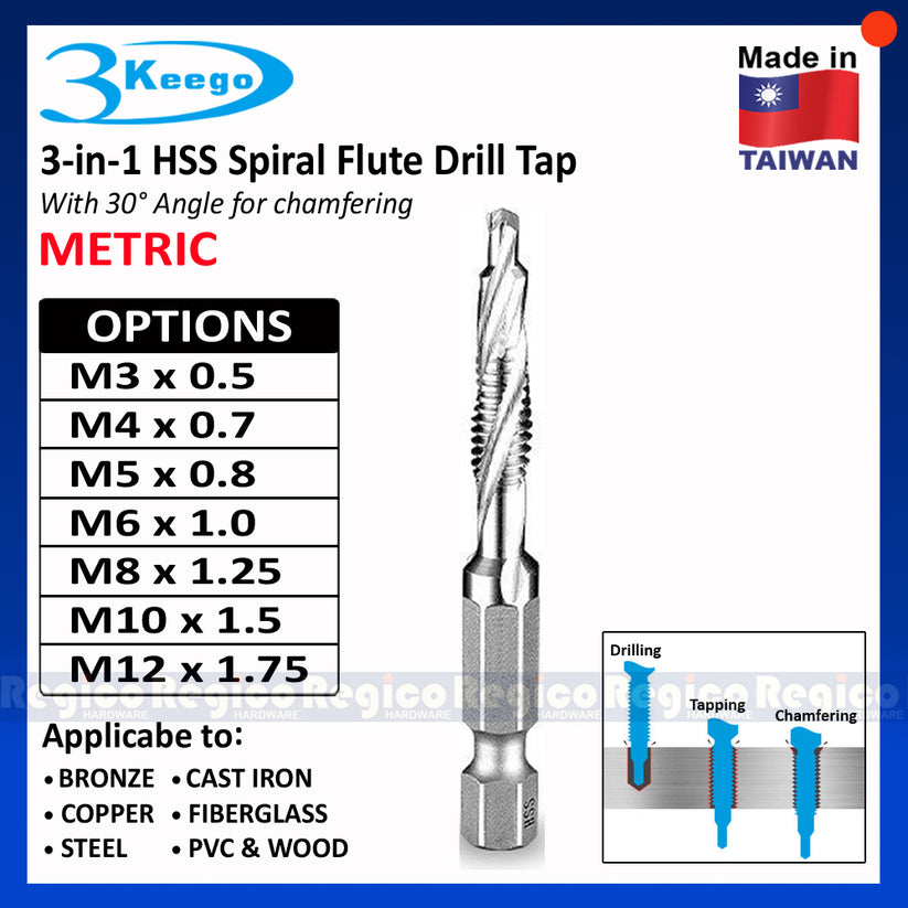 3KEEGO 3-in-1 Metric Spiral Flute Drill Tap and Chamfer Bit – PJRegico ...
