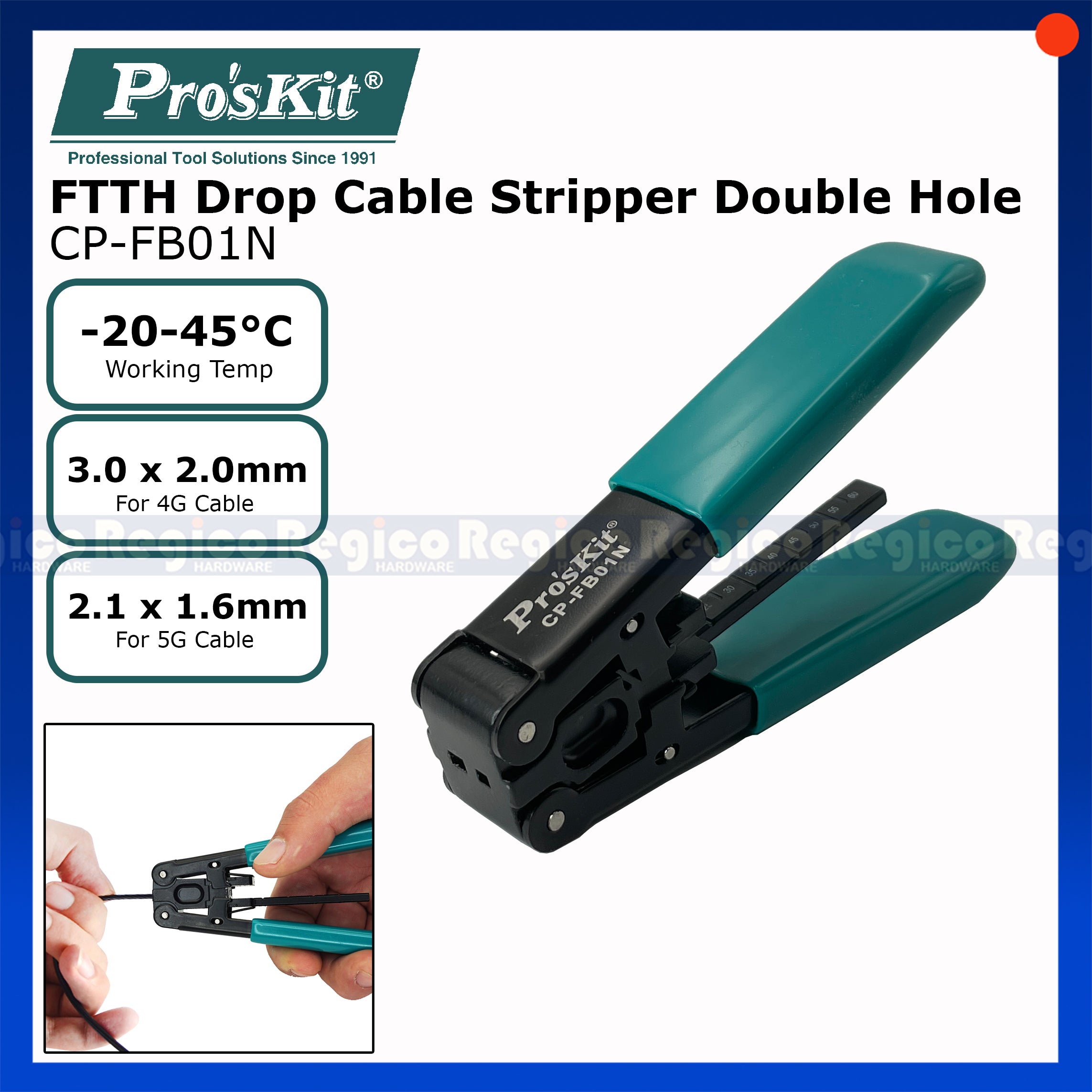 ProsKit FTTH Drop Cable Stripper Double Hole CP-FB01N – PJRegico Hardware