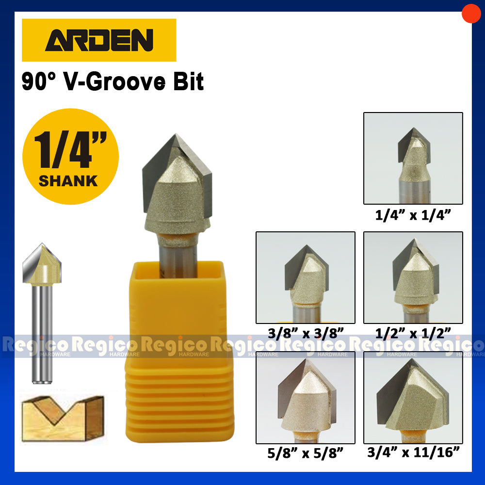 ARDEN 1/4 Shank V-Groove Router Bit 90 degree #0304 – PJRegico Hardware